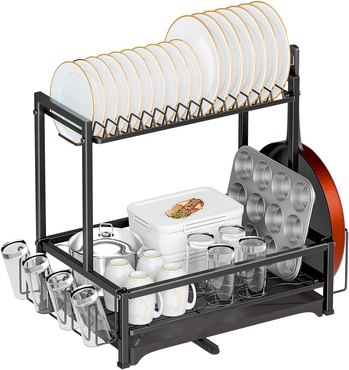 Amazon.com - Chinpakden 2-Tier Dish Drying Rack with Cutlery Holders ...