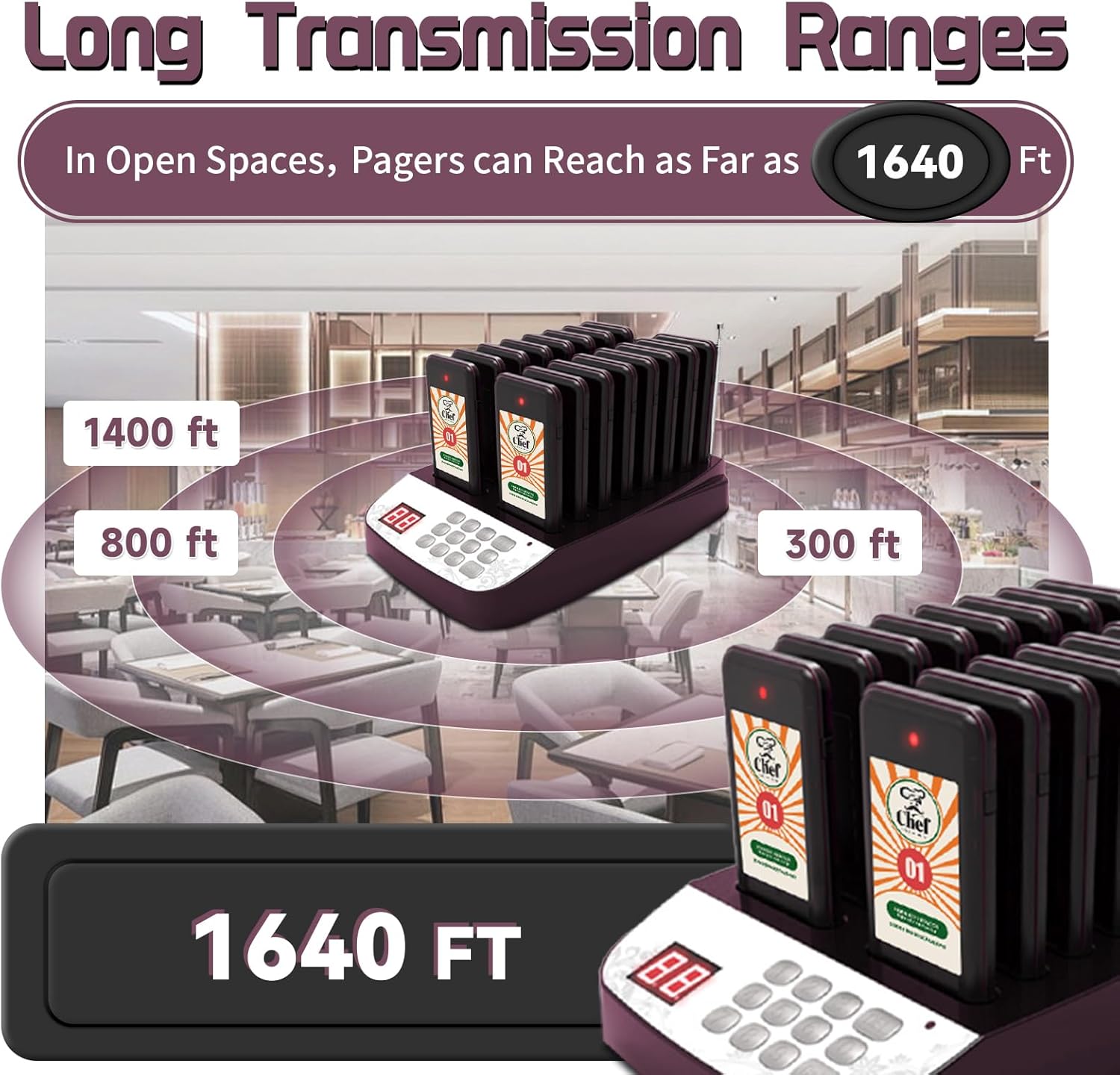 Restaurant Pager System,Pagers for Restaurants,1640ft Long Range ...