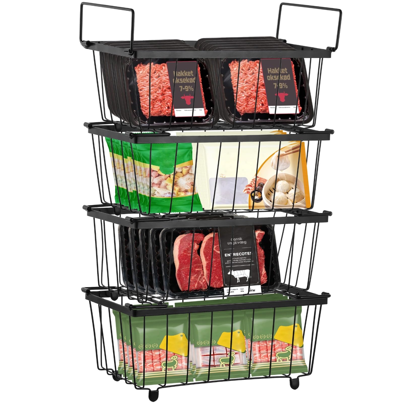Amazon.com: 4 PCS Freezer Organizer Bins, Stackable Freezer Organizer ...