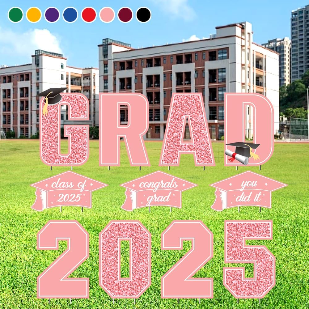 Amazon.com : Pink Rose Gold Graduation Decorations GRAD 2025 Yard Sign ...