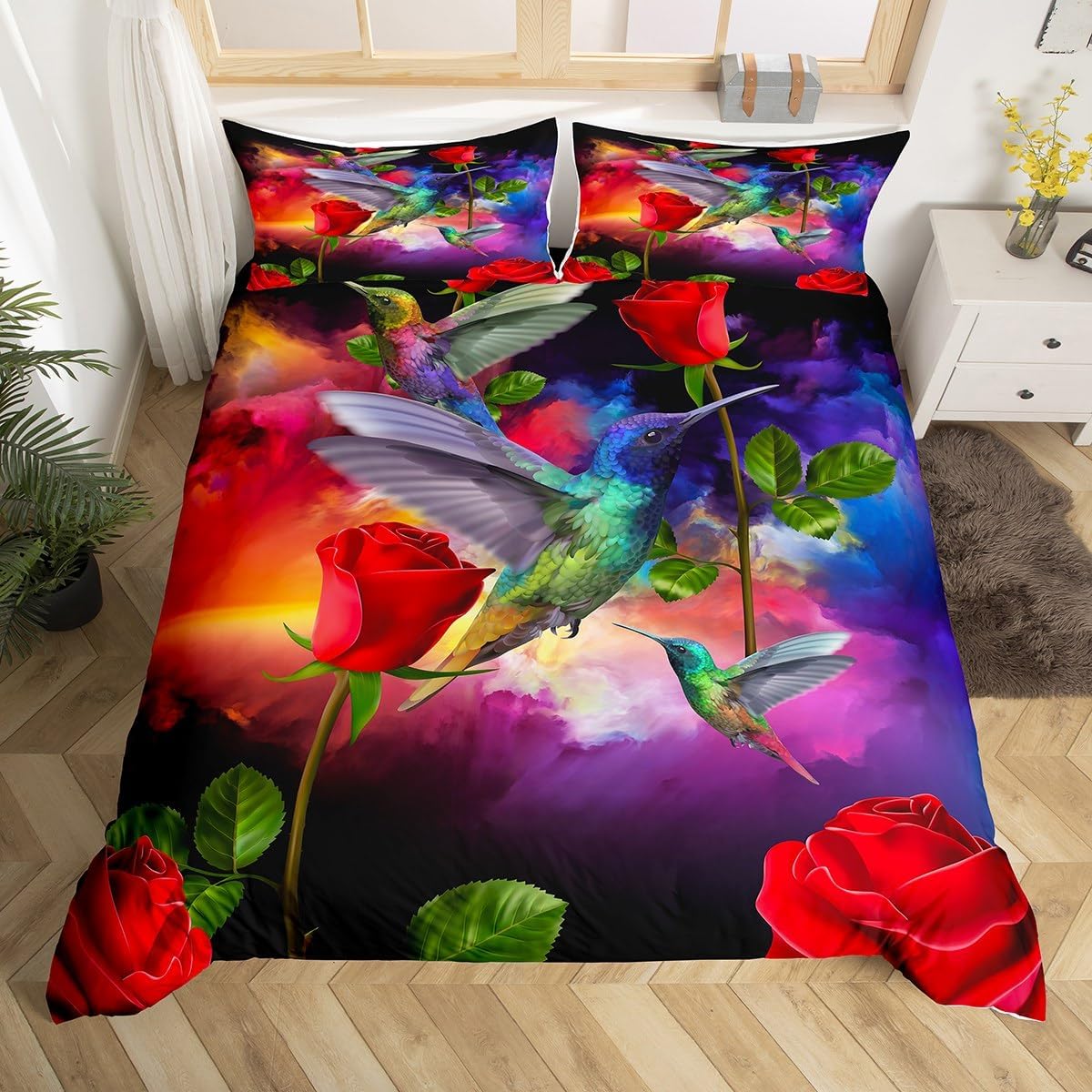 Amazon.com: 3D Hummingbird Bedding Set for Women,Wild Tropical Birds ...