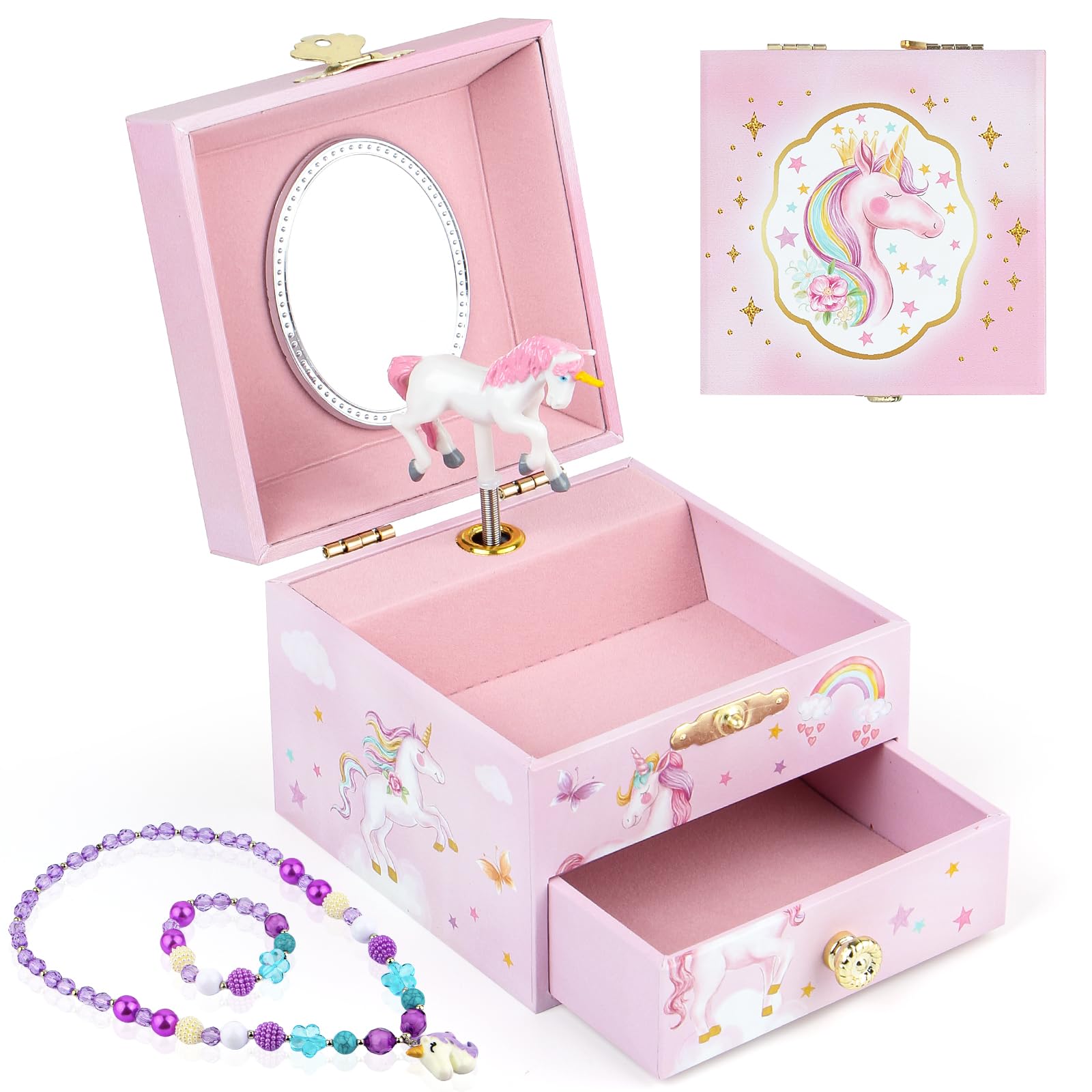 Anyiner Musical Jewellery Box for Girls - Unicorn Kids Music Box with ...