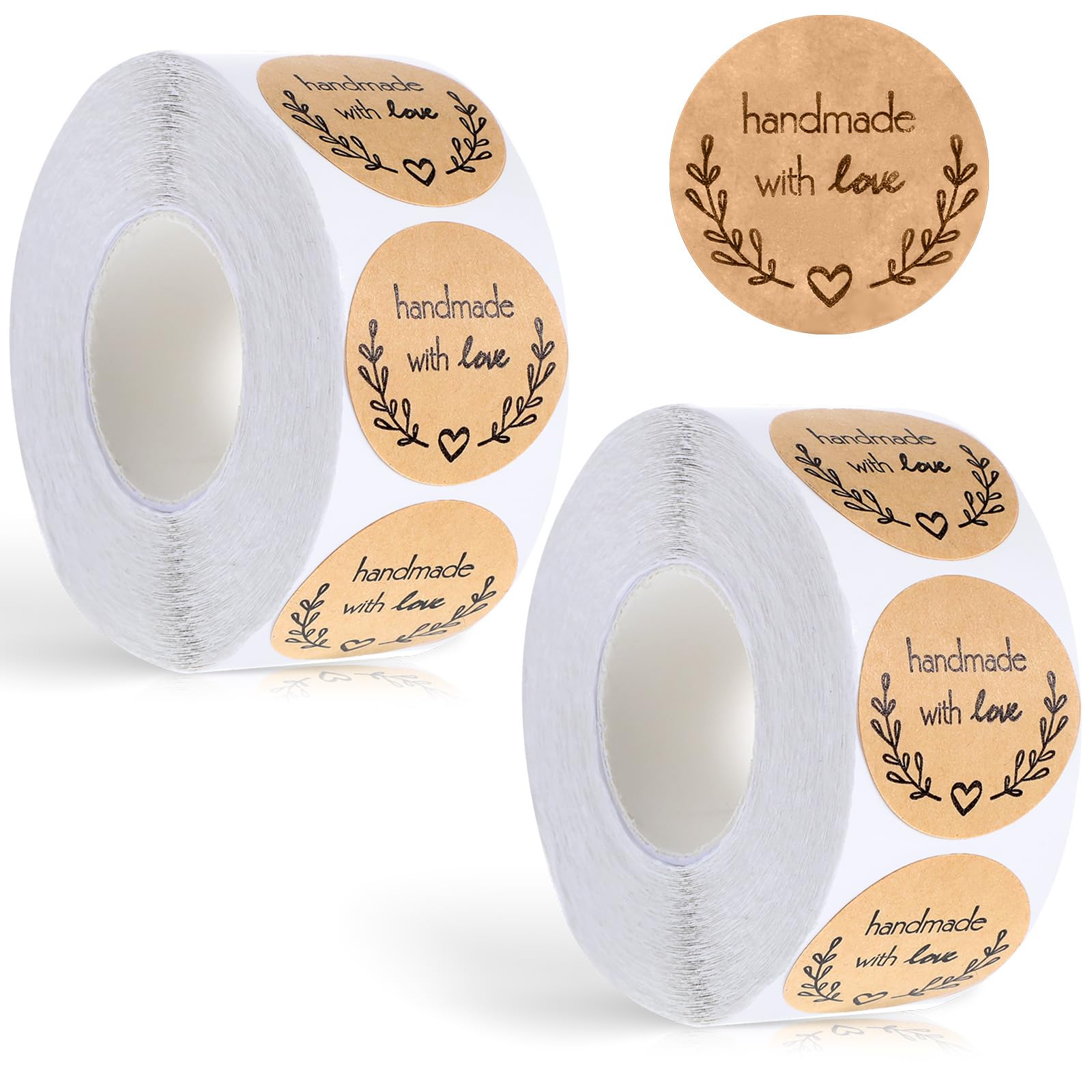 Amazon.com : 2 Rolls 1000 Pieces 1 Inch Handmade with Love Stickers ...