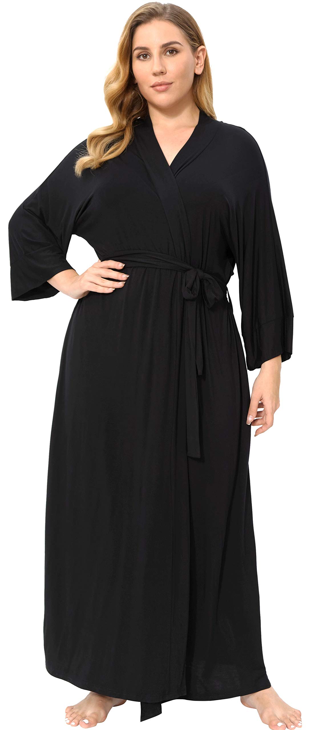Women's Plus Size Cotton Kimono Robes Soft Long Knit Bathrobes ...