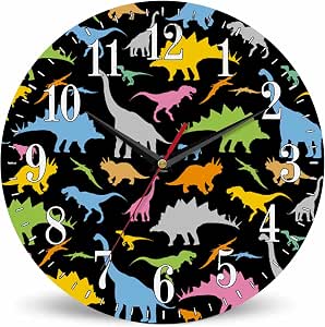 Amazon.com: Mxocom Dinosaur Wall Clock Colorful Cute Cartoon Dino ...