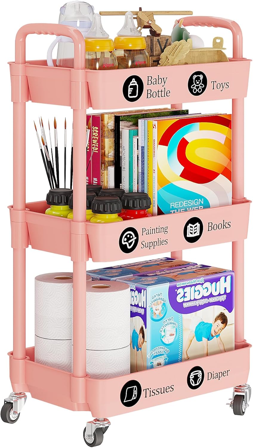 Amazon.com: Laiensia 3-Tier Storage Cart,Multifunction Utility Rolling ...