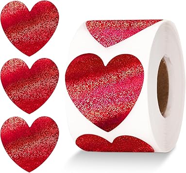 joycraft 500Pcs Glitter Red Heart Stickers, 1.5Inch Foil Heart Gift ...