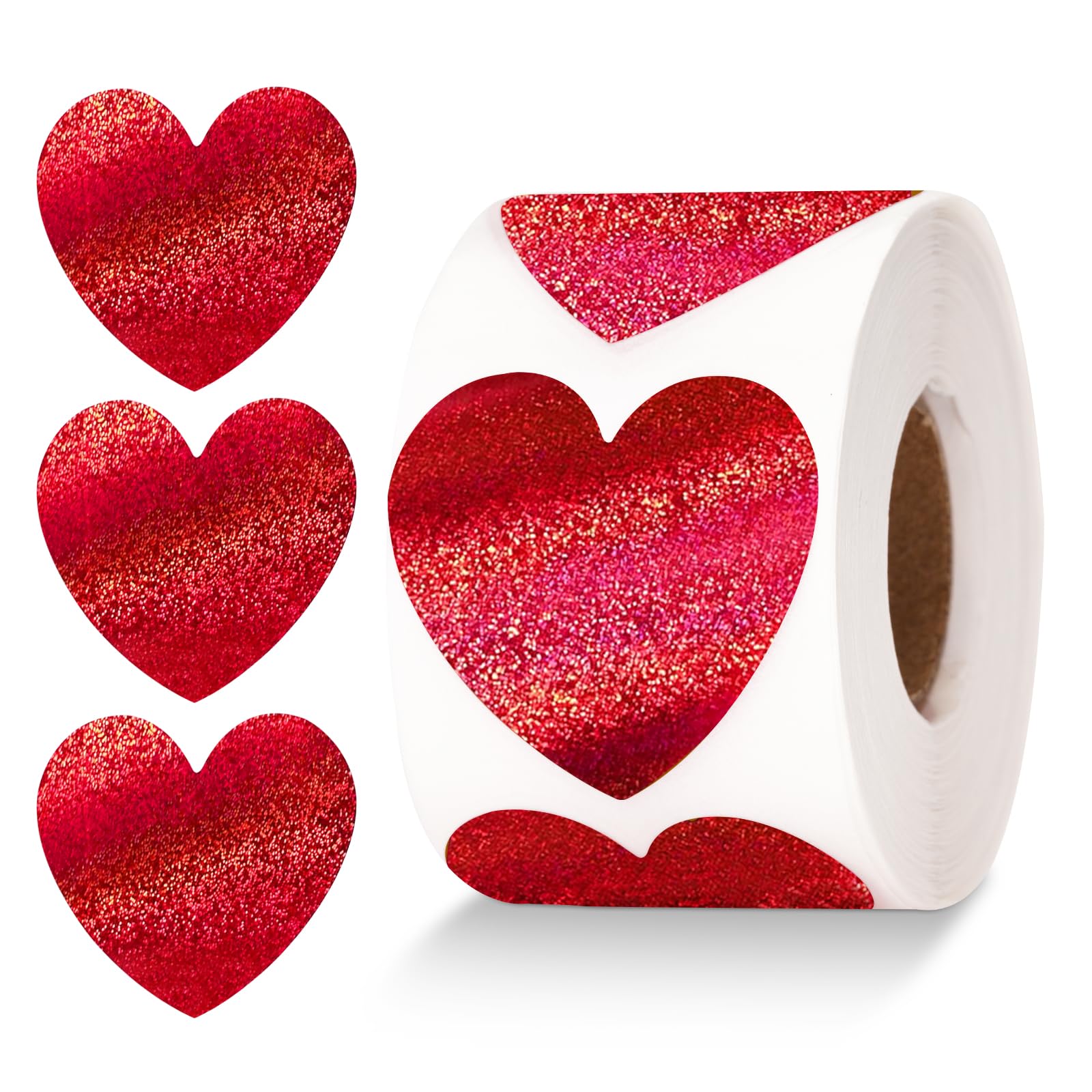 joycraft 500Pcs Glitter Red Heart Stickers, 1.5Inch Foil Heart Gift ...