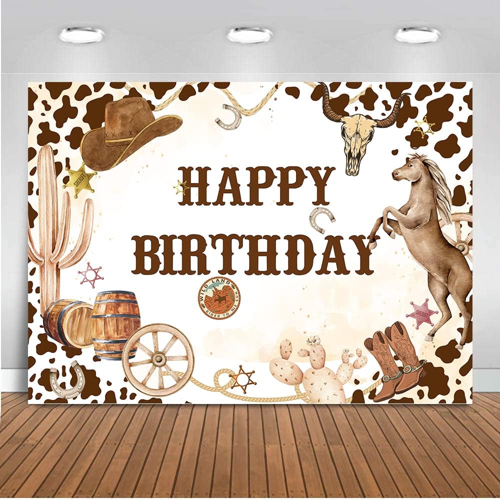Amazon.com : Omifly Western Cowboy Happy Birthday 7Wx5H Backdrop for ...