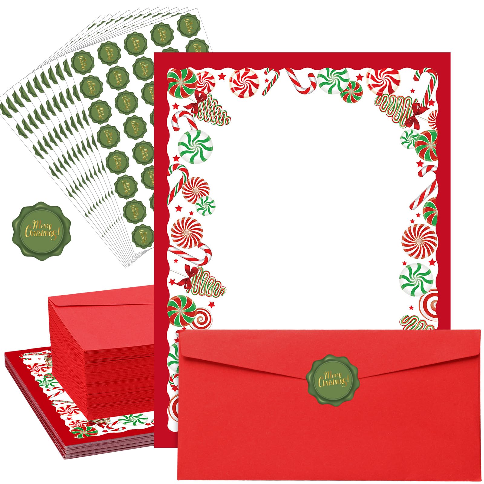Amazon.com : 120 Pack Christmas Stationery Paper Holiday Peppermints ...