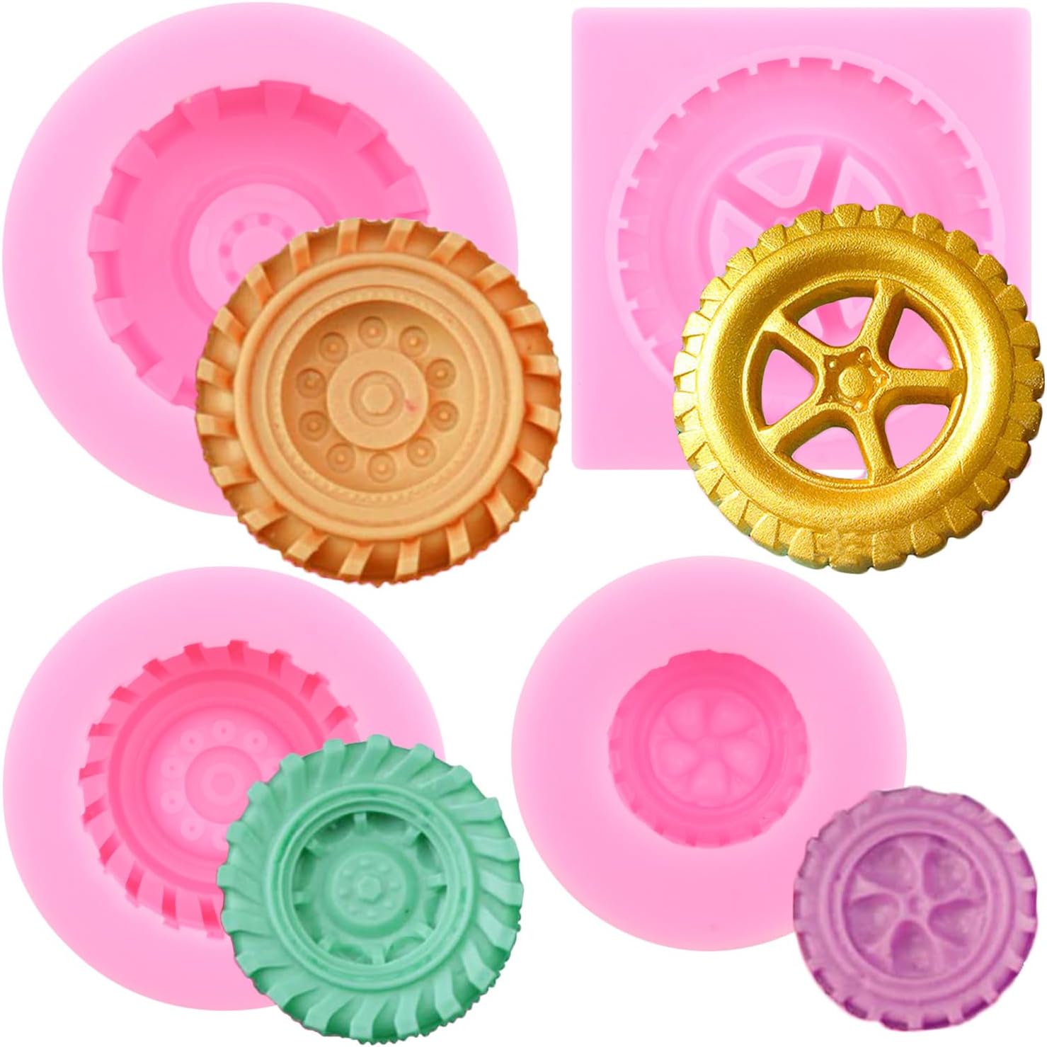 Amazon.com: MINFEIDMS 3D Round Tire Fondant Mold Truck Wheel Silicone ...