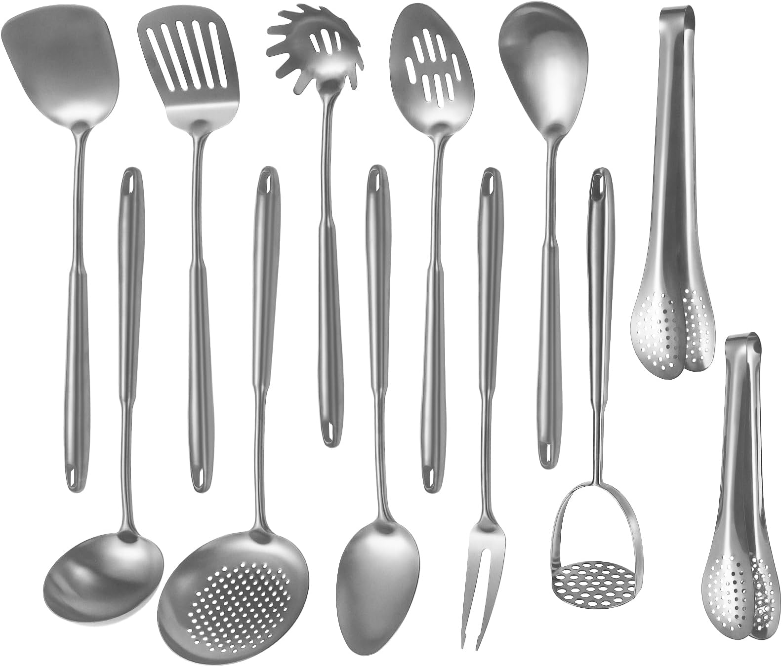 Amazon.com: 304 Stainlss Steel Matte Kitchen Utensils Set, 11 Pcs Long ...