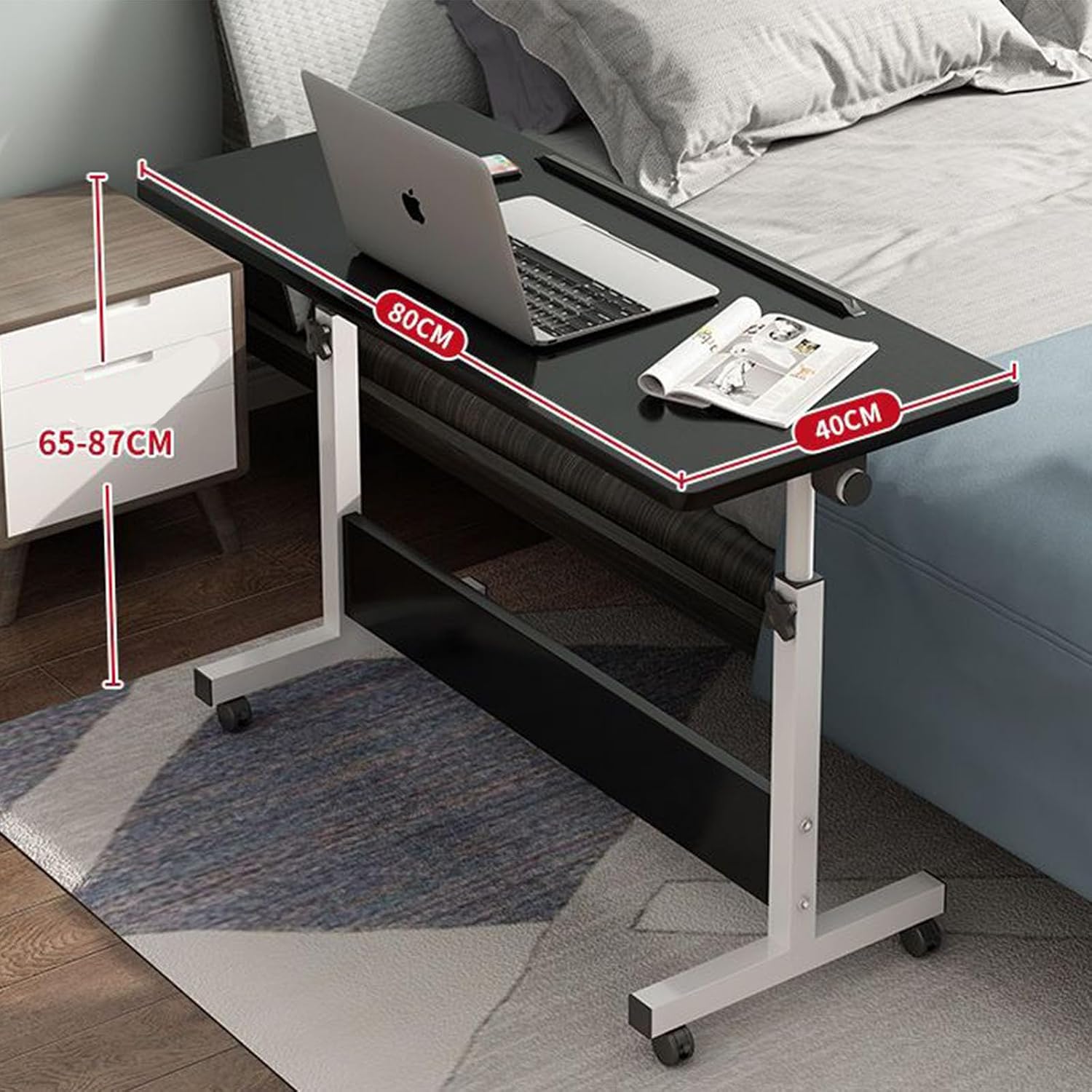 Mobile Standing Desk, Lifted Height Adjustable Bedside Laptop Desk ...
