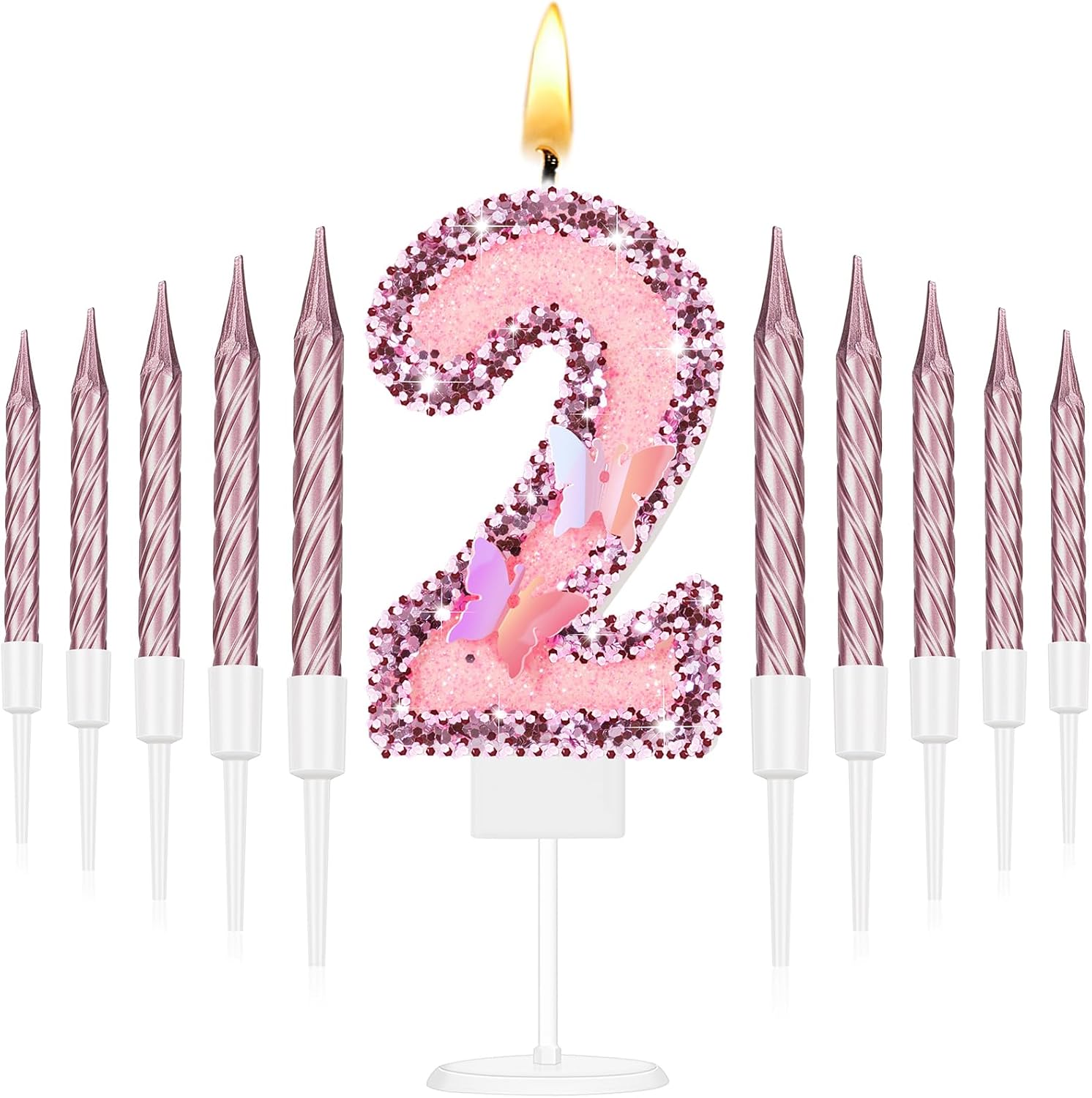 Amazon.com: Amylove 2 Birthday Candle Pink Glitter Birthday Candles for ...