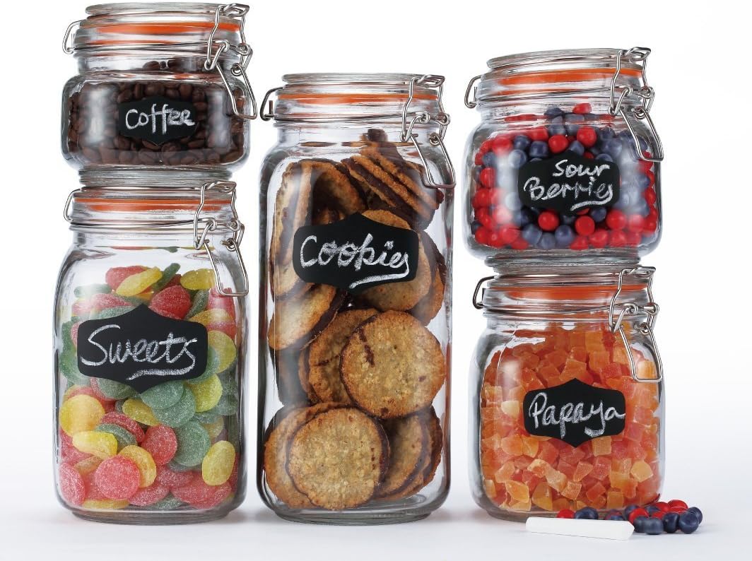 Amazon.com: Simple Flow - 5-Piece Glass Canister Set with Airtight ...