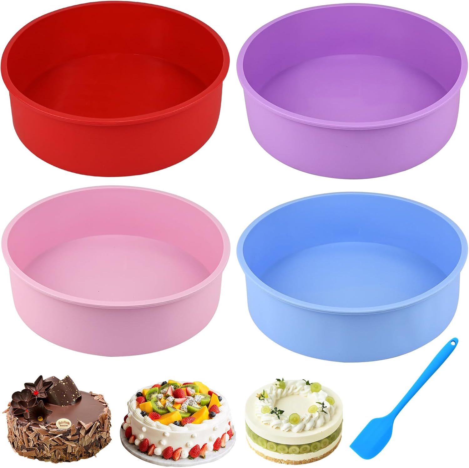 RAINPOP 4-Piece 8 Inch Silicone Tins for Baking, 20CM Round Silicone ...