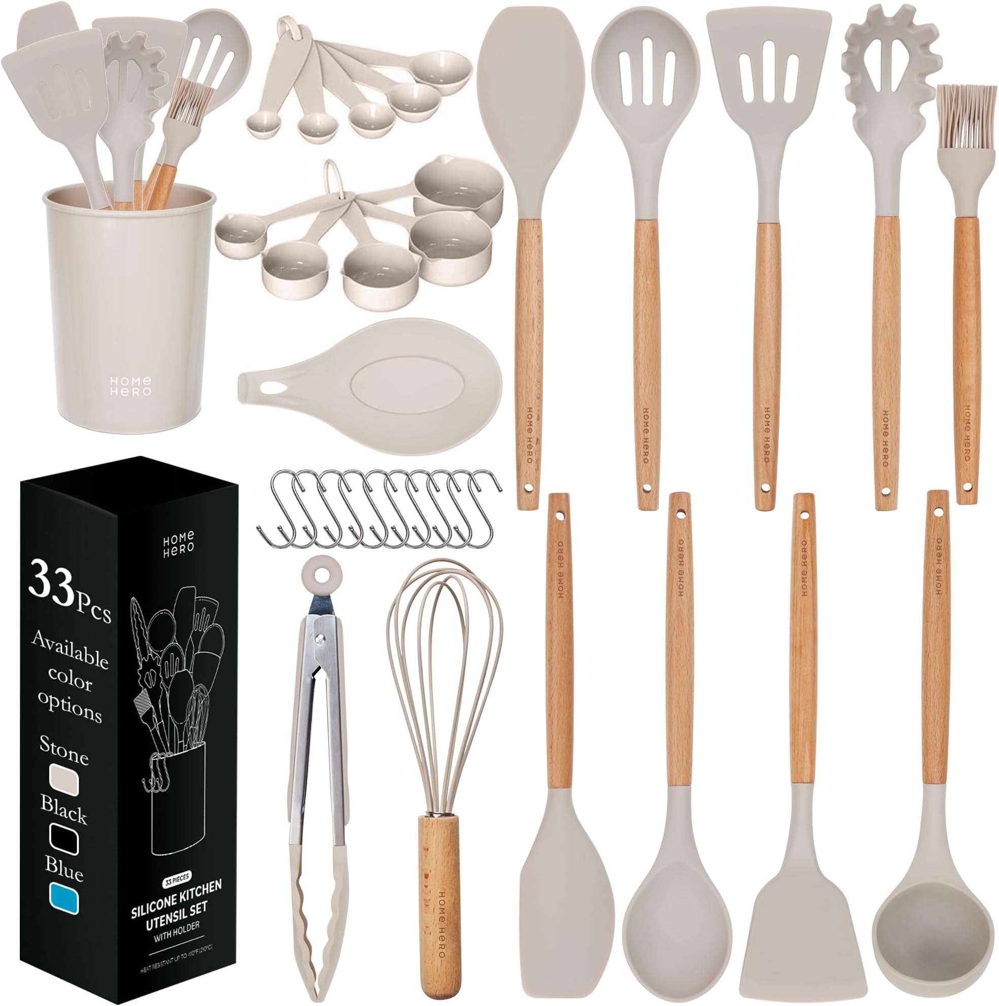Amazon.com: Home Hero Silicone Kitchen Utensils Set, Non-Stick Silicone ...