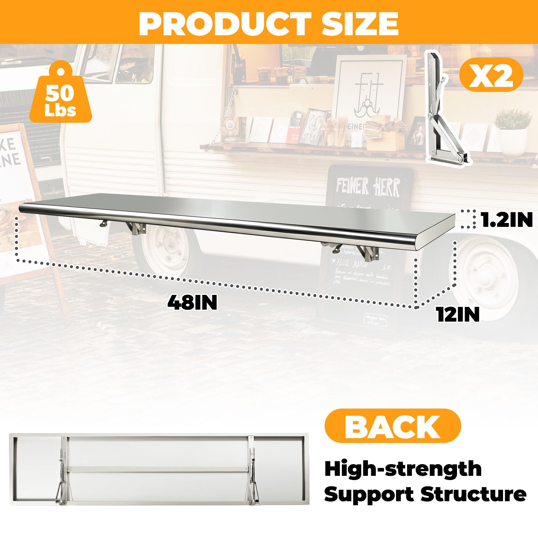 Snapklik.com : 48x12 Inch Folding Concession Shelf, Stainless Steel ...