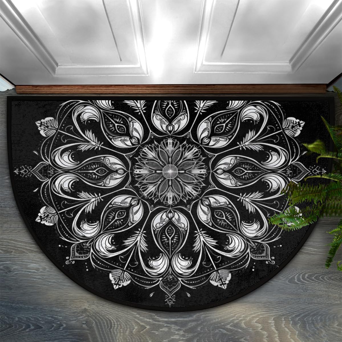 Amazon.com: Black Mandala Half Round Door Mat Indoor Entrance Washable ...