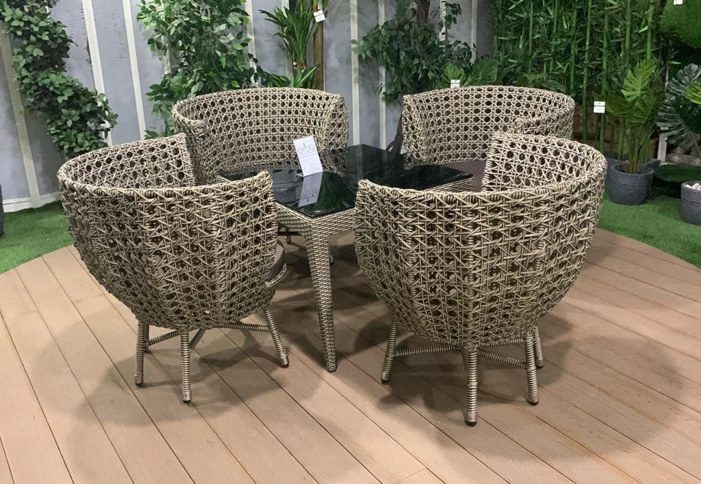 FLOOR DECOR Patio Seating 4 Chairs and 1 Square Table Set Braid Rope ...