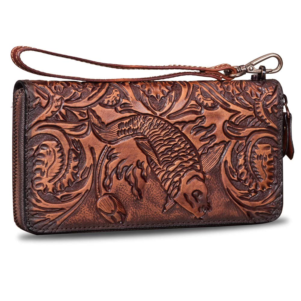 Amazon.com: Genuine Leather Wallet Women's Zip Around Wristlet Long ...