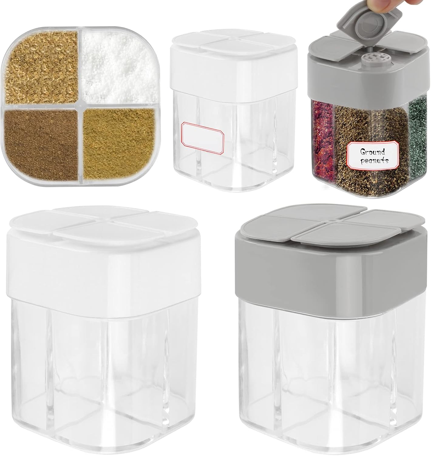 Amazon.com: 4 Pack 4 in 1 Plastic Salt and Pepper Shaker, 4 Grids Flip ...