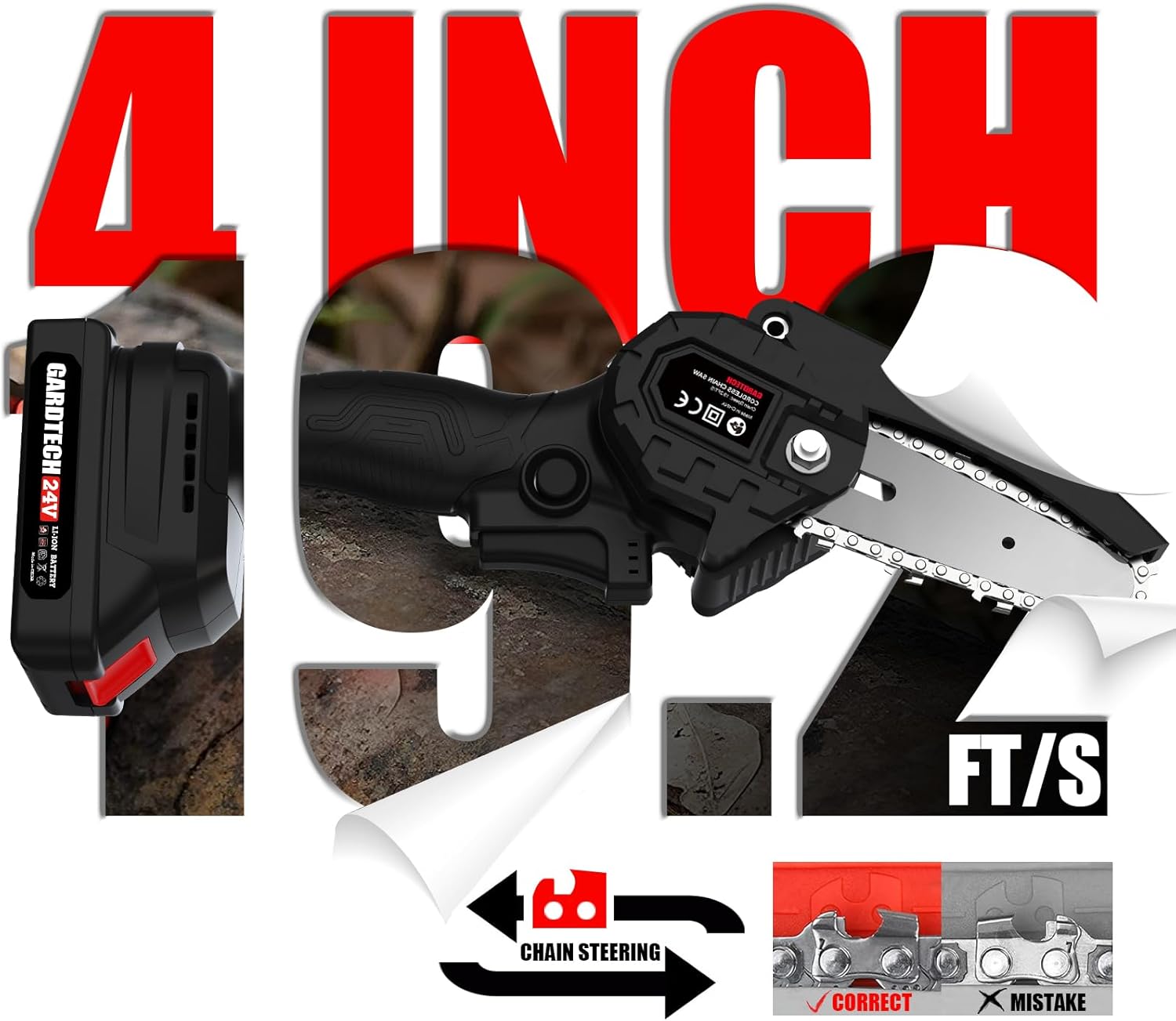 Gardtech Mini motosierra inalámbrica de 4 y 6 pulgadas, motosierras de ...