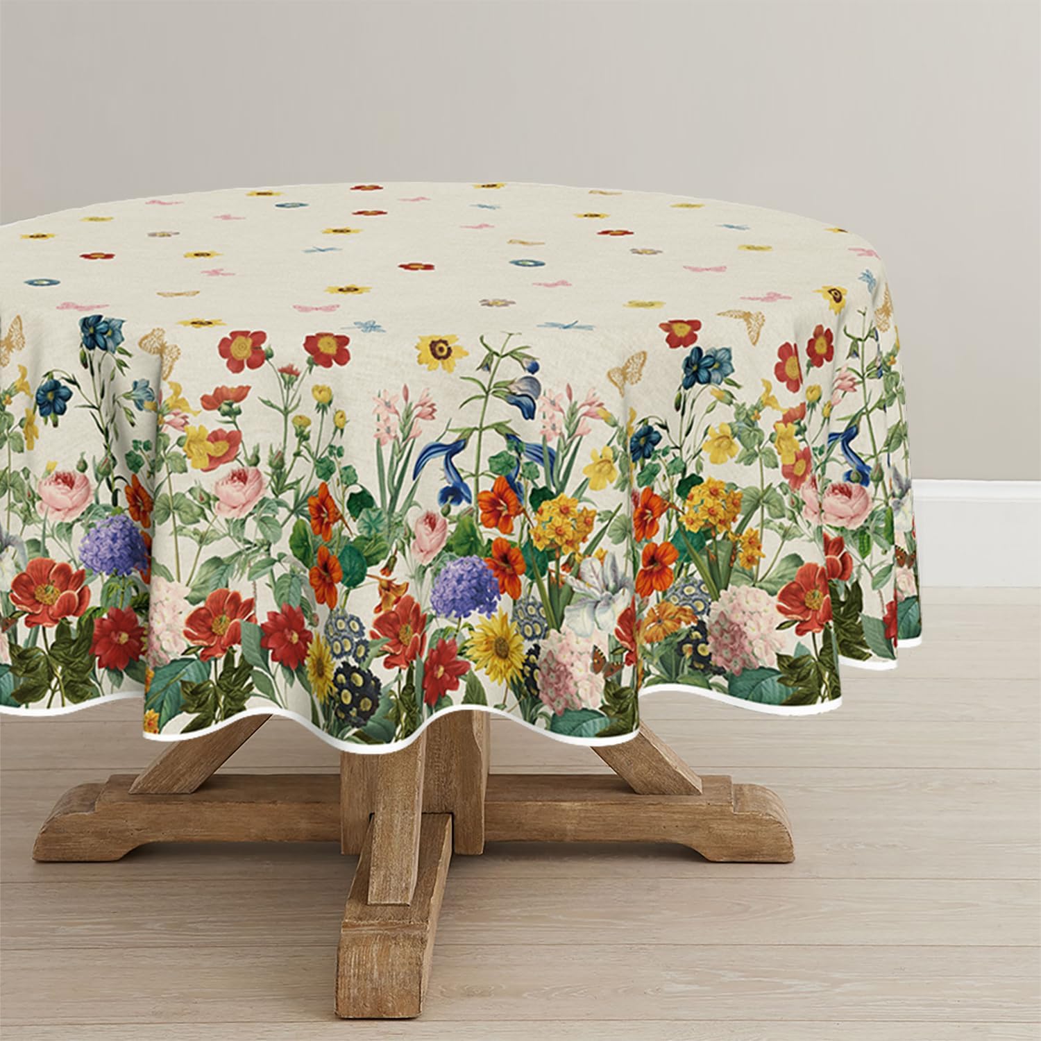 Amazon.com: Watercolor Blue Yellow Floral Tablecloth Round 60 Inch ...
