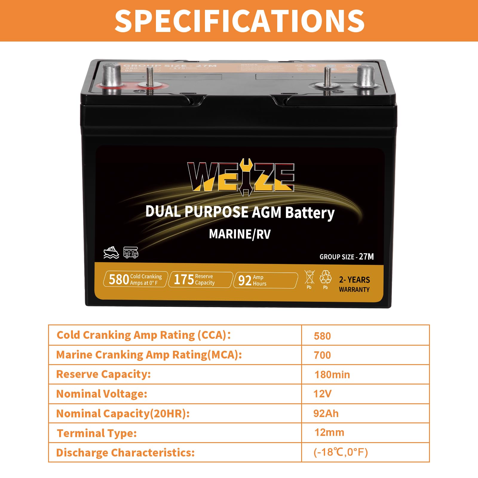 Snapklik.com : Weize Dual Purpose AGM Battery BCI Group 27M