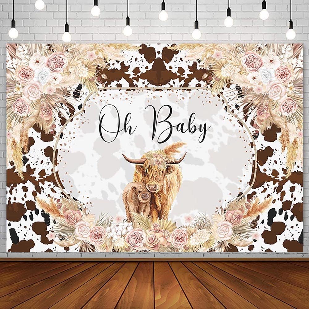 Amazon.com : AIBIIN 7x5ft Highland Cow Baby Shower Backdrop Holy Cow Oh ...