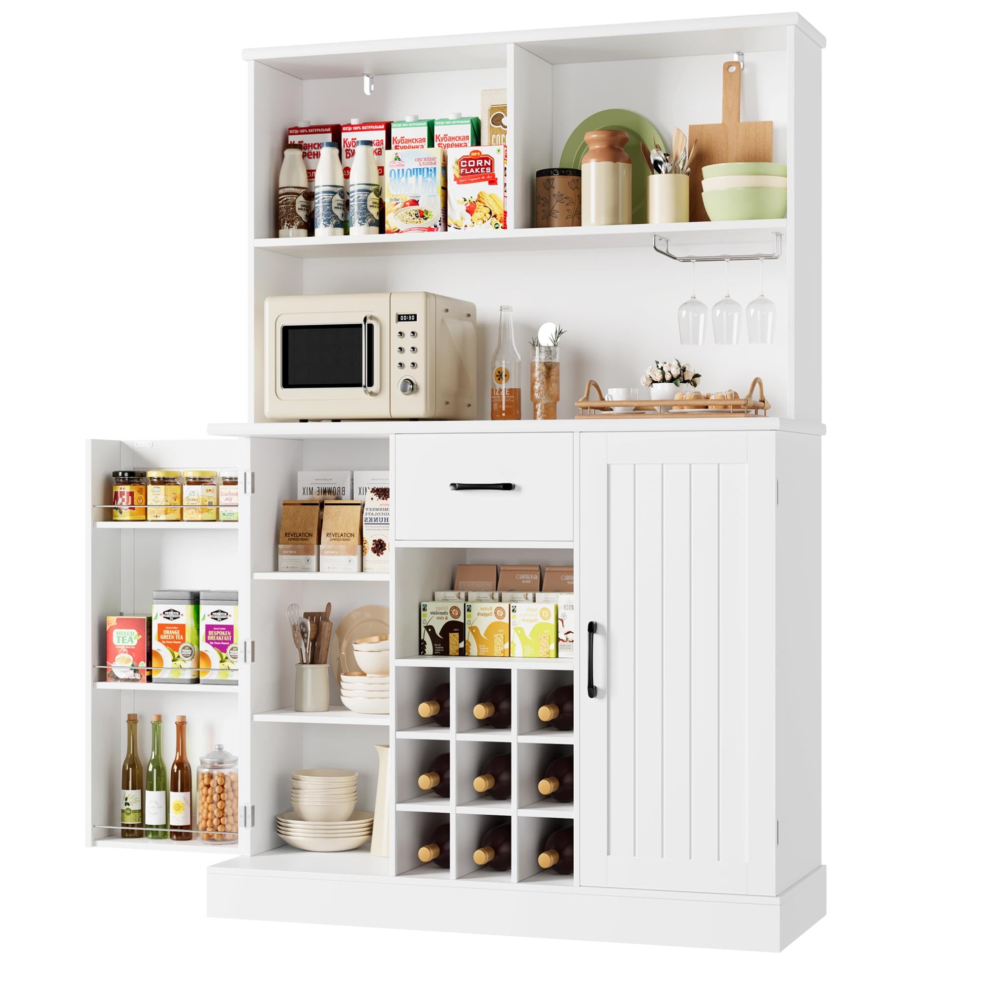 Amazon.com: BOTLOG Kitchen Hutch with Countertop, Kitchen Buffet ...