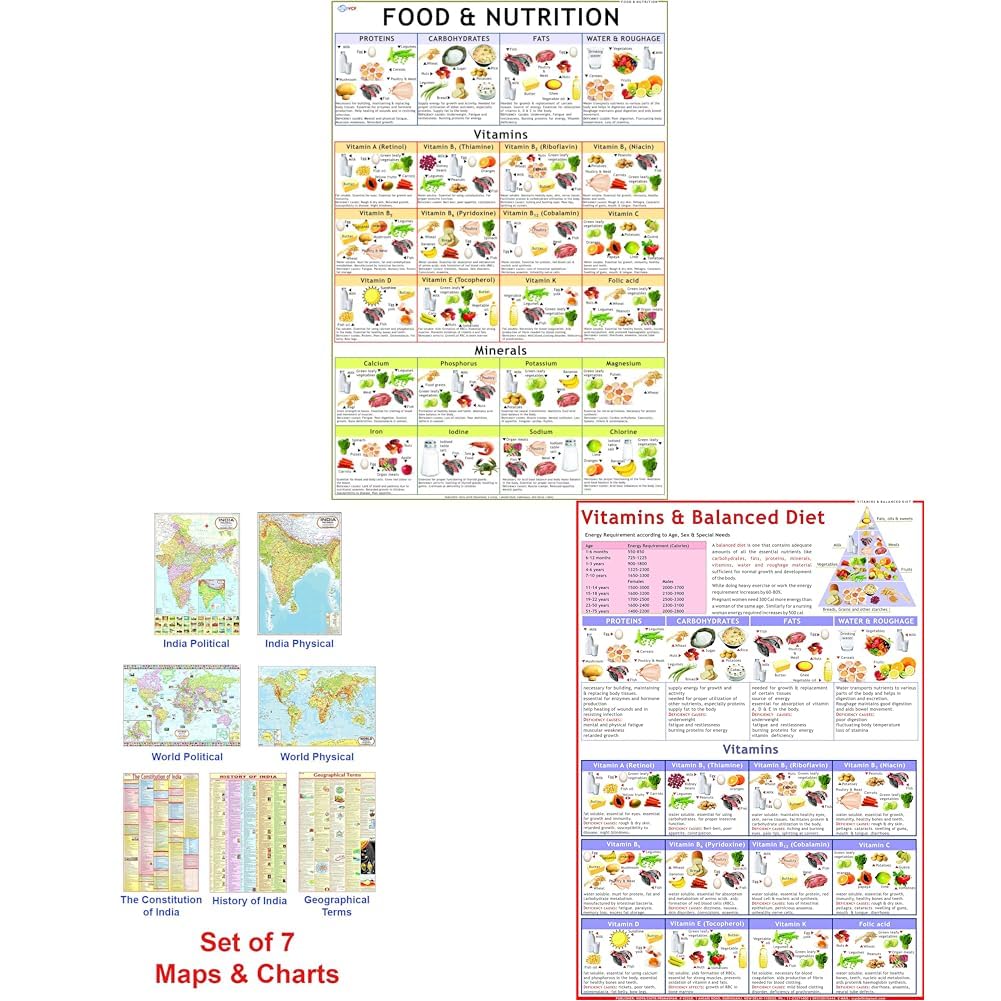 Food & Vitamin Chart ( 70 x 100 cm ) - Laminated & India & World Map ...