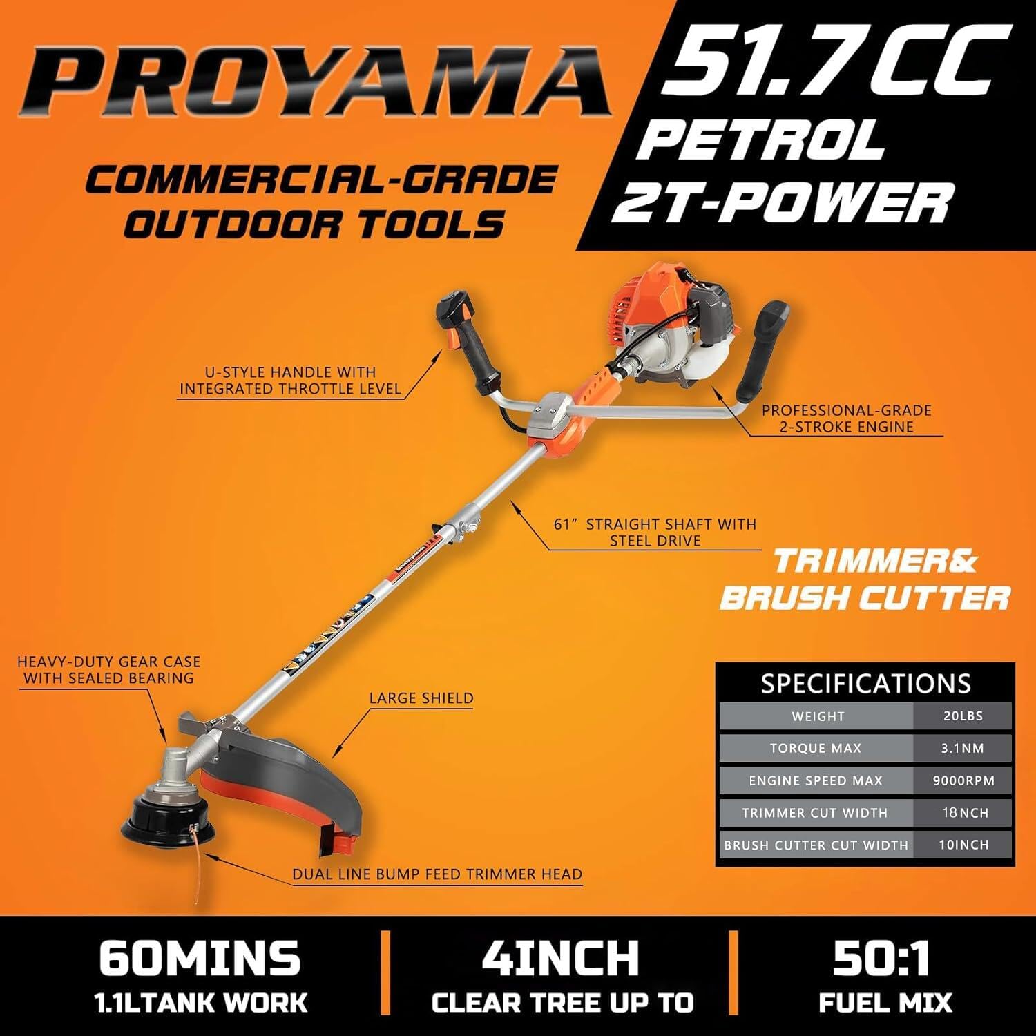 Snapklik.com : PROYAMA 51.7cc 2-Cycle Gas Powered Weed Eater Weed Trimmer