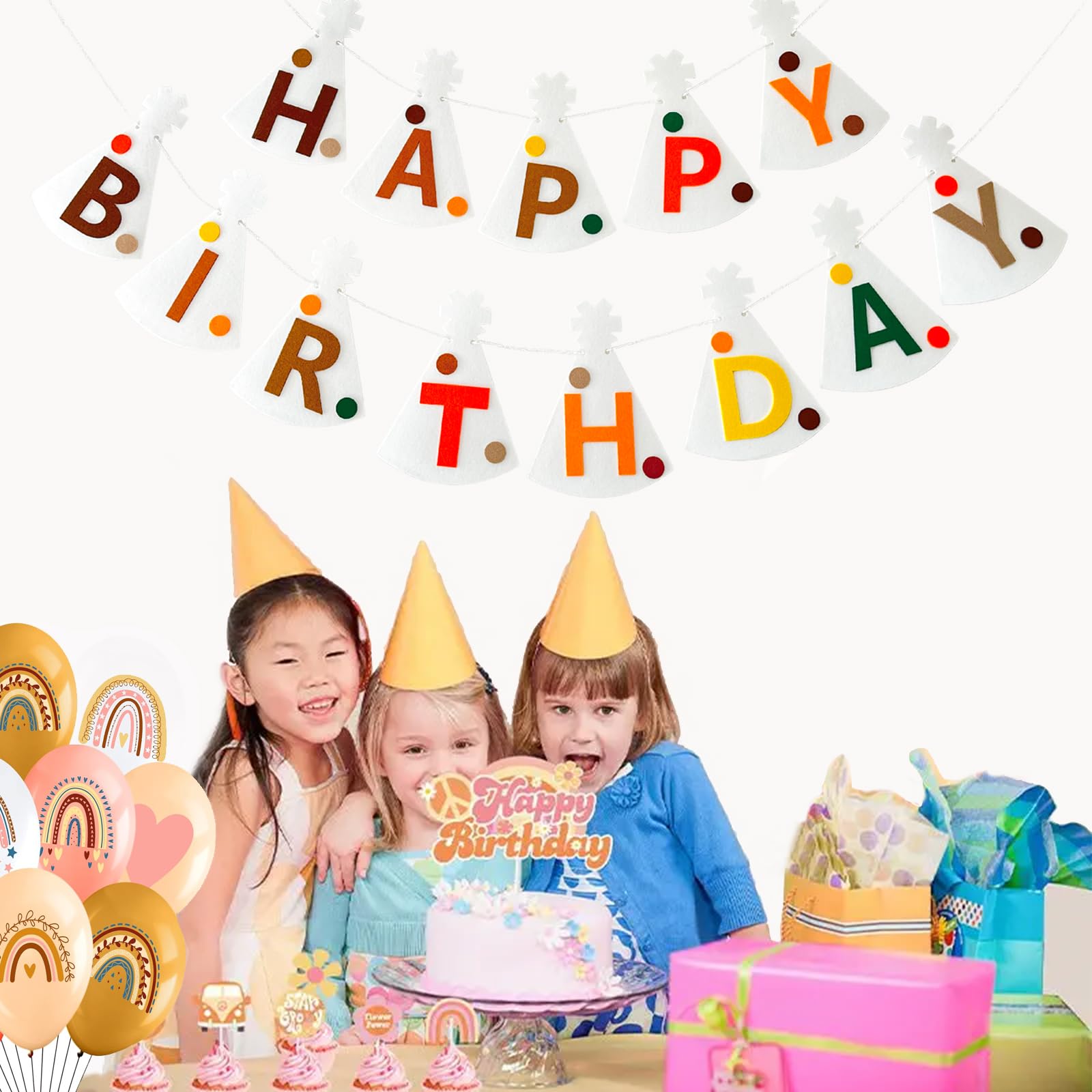 Snapklik.com : Boho Felt Happy Birthday Banner - Bohemian Birthday ...