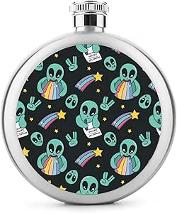 Amazon.com | WYWo 5oz Cute Alien And Rainbow Round Liquor Flasks for ...