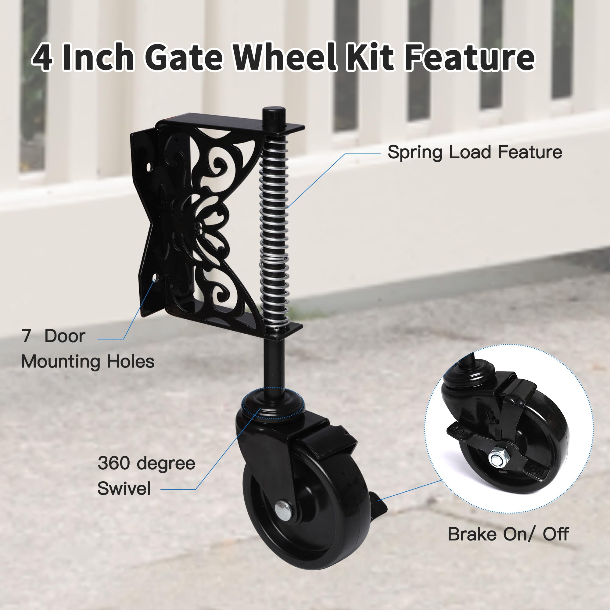 Nisorpa Spring Loaded Gate Wheel 4.3 inch Gate Wheel, 330LBS Gate ...