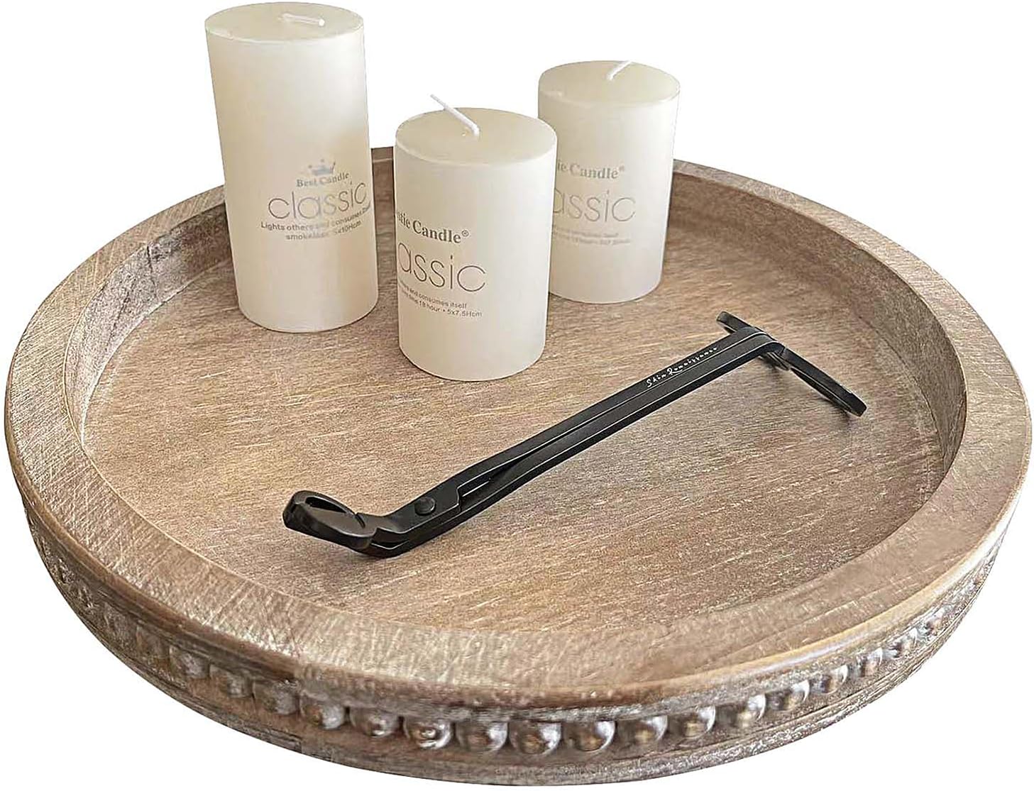 Amazon.com: Round Wood Decorative Tray - Brown Washed Bead Tray for ...