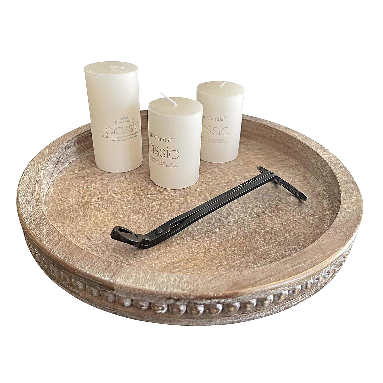 Amazon.com: Round Wood Decorative Tray - Brown Washed Bead Tray for ...