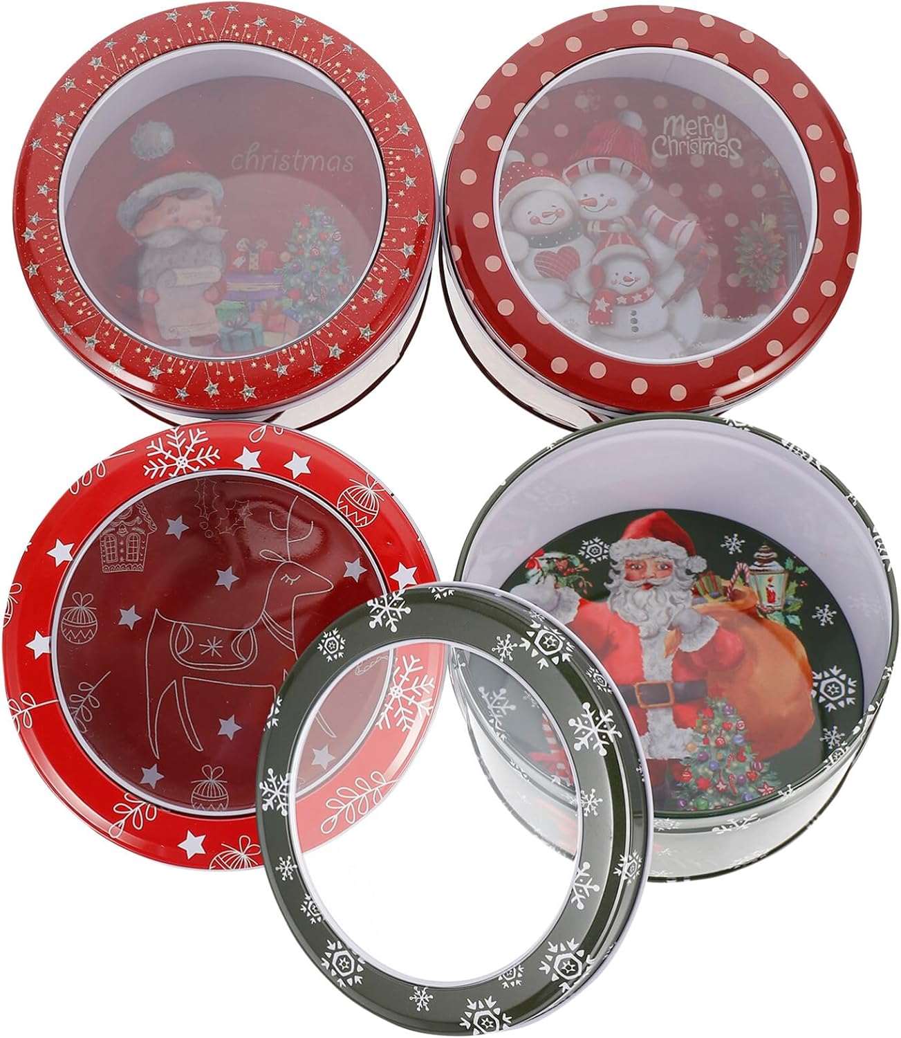 Amazon.com: MAGICLULU 4Pcs Round Christmas Tinplate Candy Tins with ...