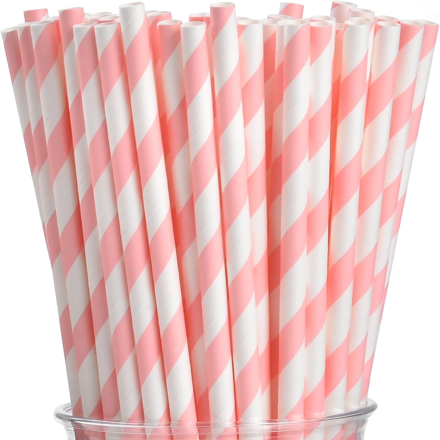 Amazon.com: ALINK 100 Pink and White Striped Paper Straws ...