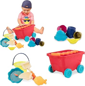 Amazon.com: B. toys- Wavy-Wagon- Red- Water Play- Travel Beach Buggy ...