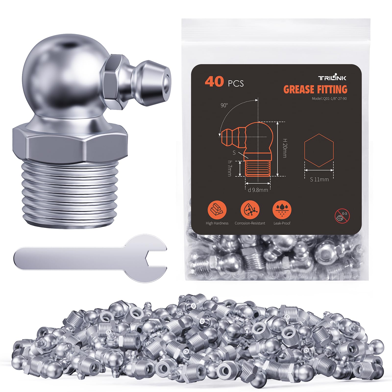 Amazon.com: TRILINK 1/8"-27 Zerk Grease Fittings, SAE Grease Nipples ...
