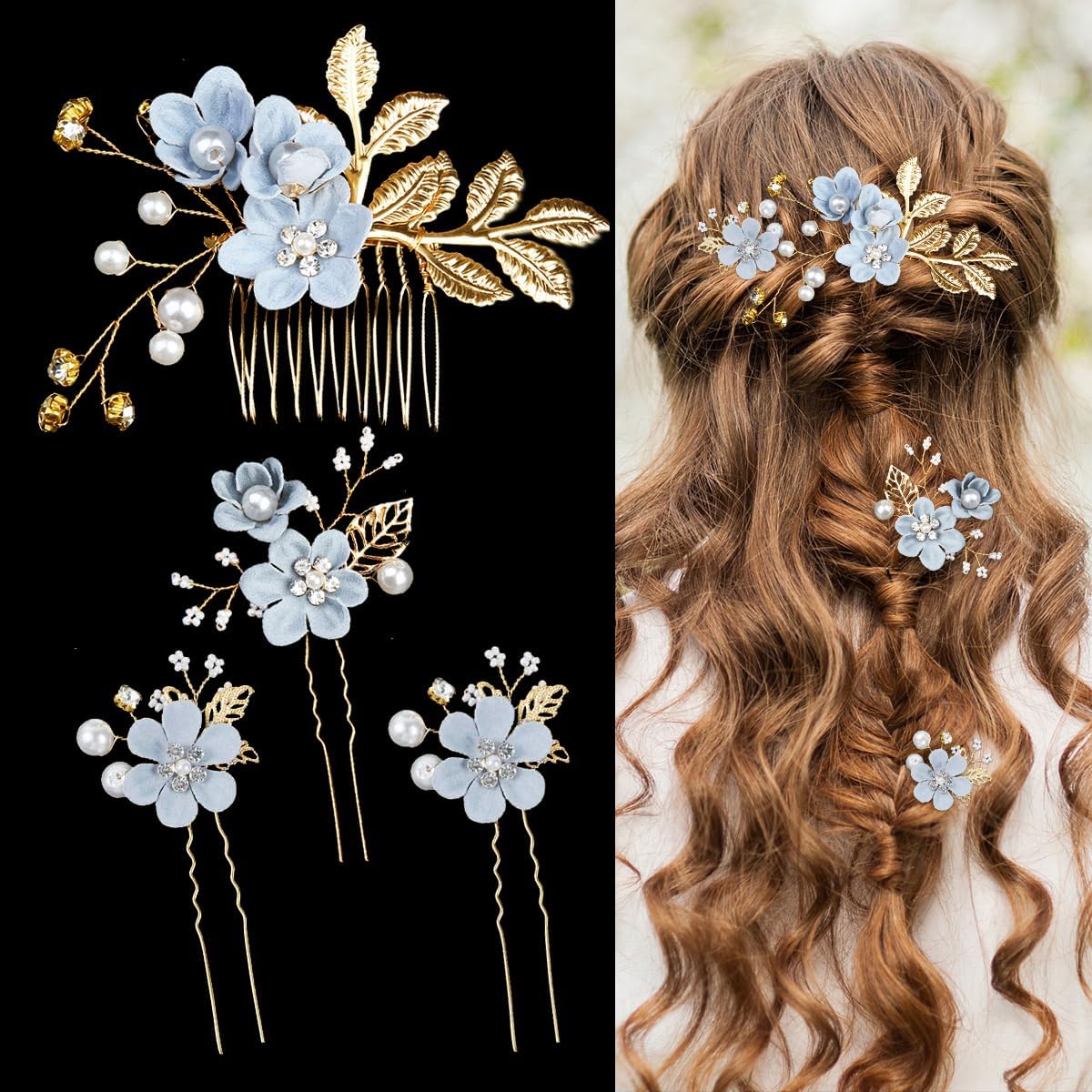 Amazon.com : 6 Pieces Bridal Flower Wedding Hair Pins Crystal Pearl ...