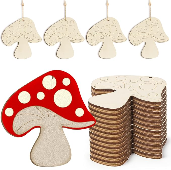 Amazon.com: Wooden Spring Ornaments to Paint Mushroom Decoration ...