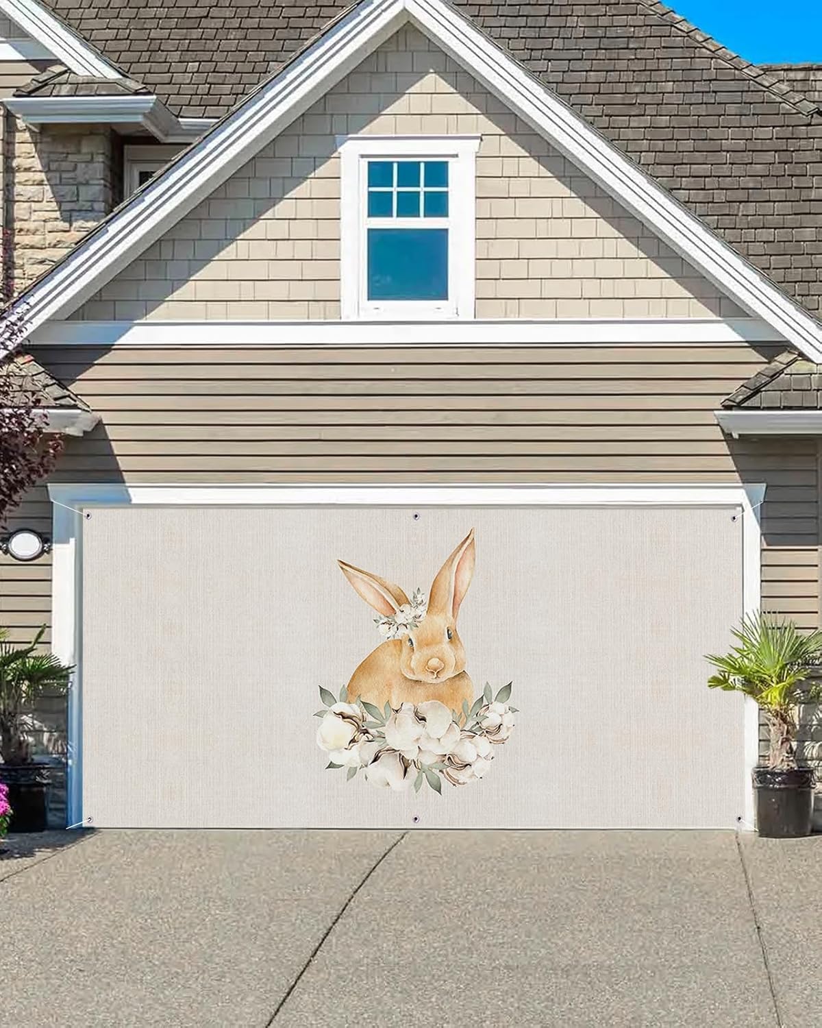 Easter Garage Door Banner 7x8 FT, Easter Rabbit Bunny Cotton Retro ...