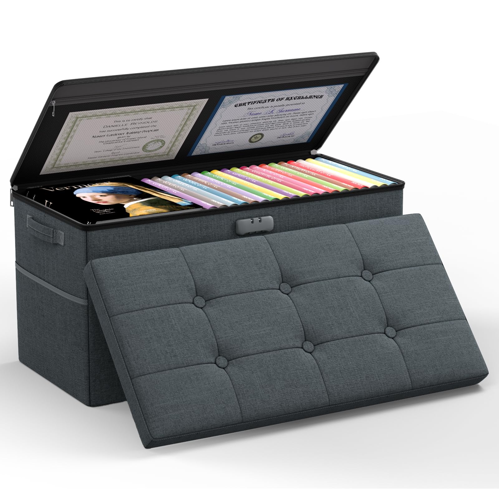 Tamfile Ottoman, 76 x 38 x 38 cm Linen Fabric Folding Storage Footstool ...