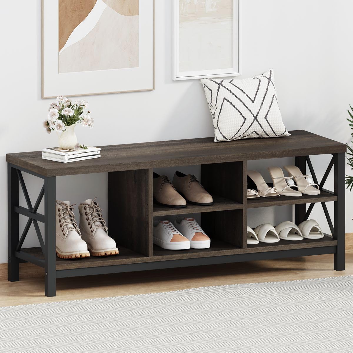 Amazon.com: FATORRI Shoe Bench Entryway with Storage, Industrial Wood ...