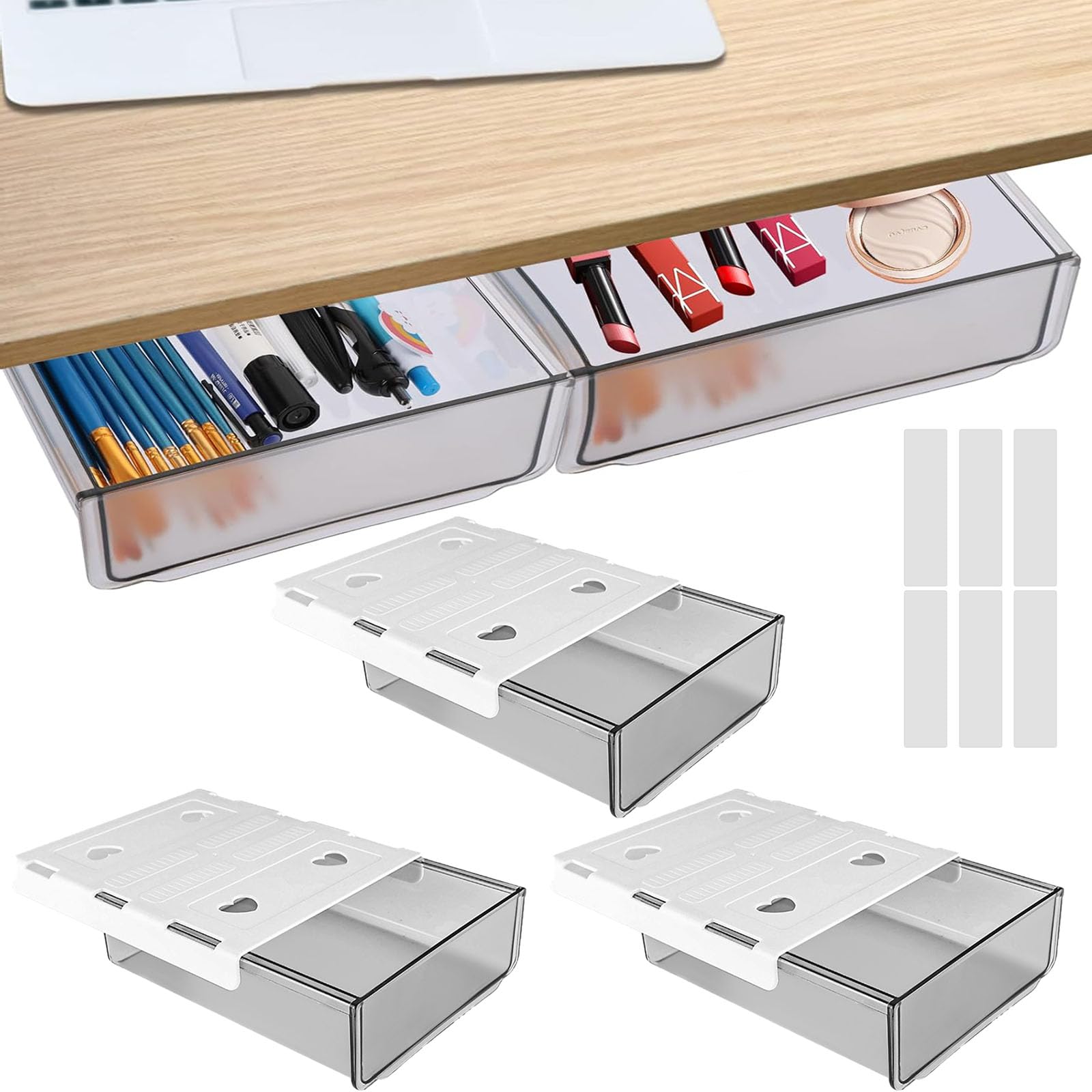 MUXHEL 3PCS Under Desk Drawers Self-Adhesive Under Desk Storage Drawers ...
