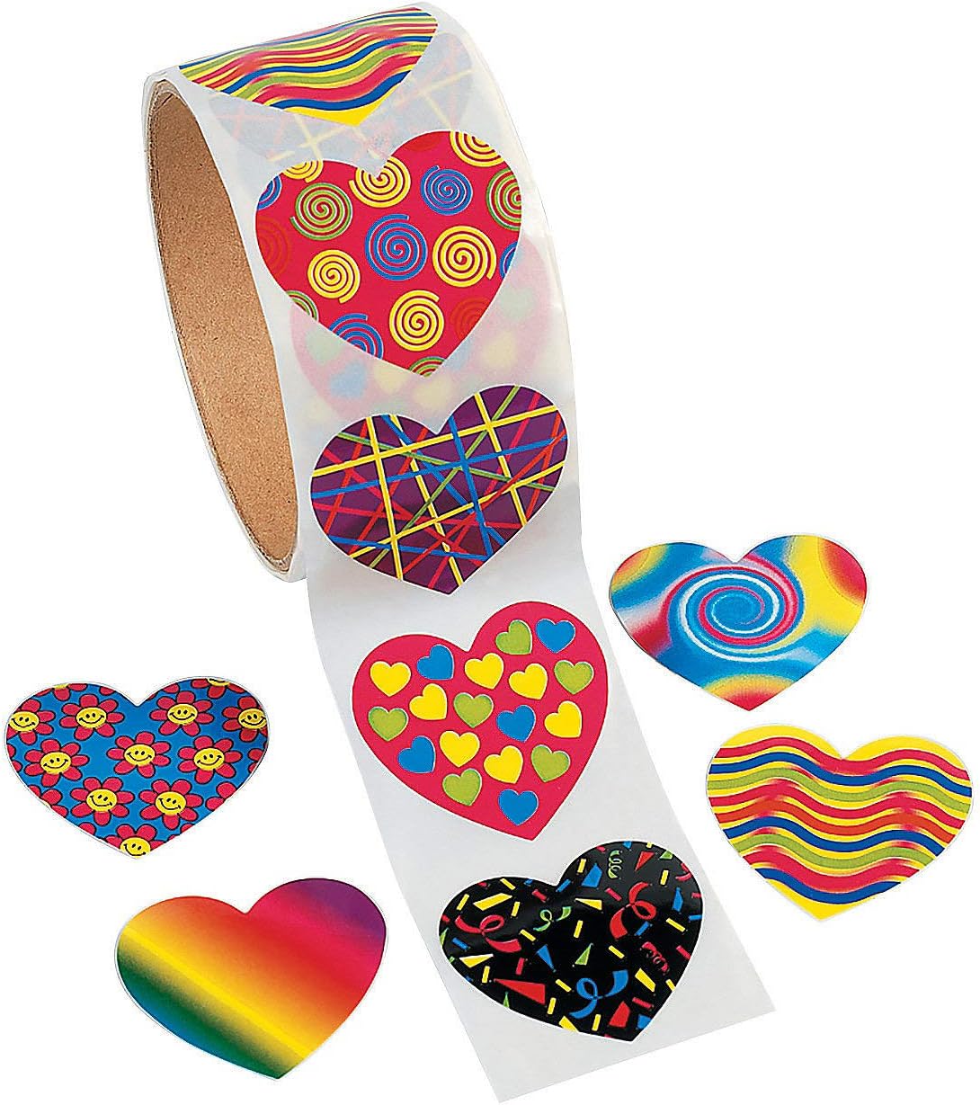 Amazon.com: Fun Express Funky Heart Stickers (100pc) Valentine's Day ...