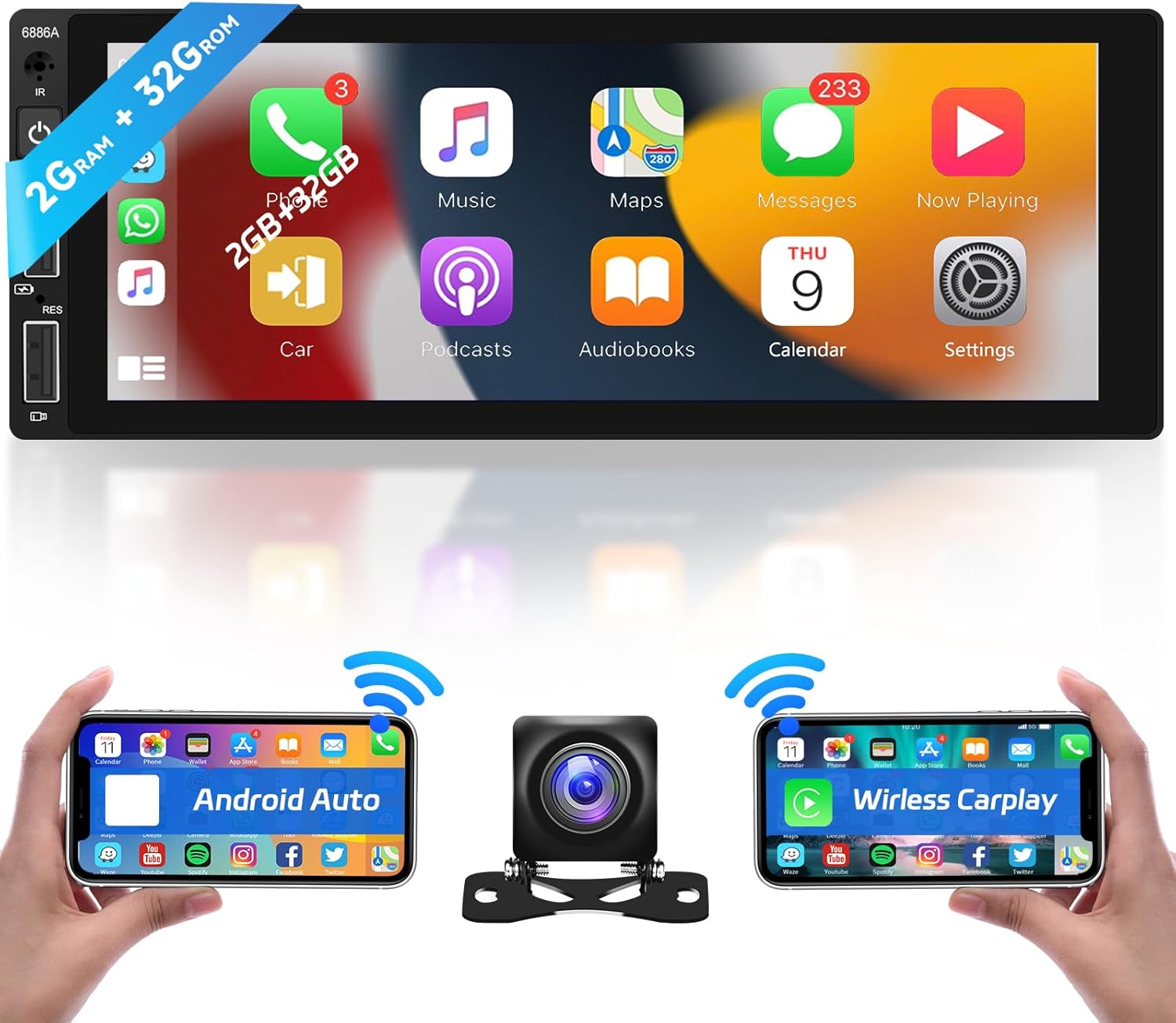 Android 2GB 32GB Wireless Carplay Car Stereo 1 Din Android Auto, Radio ...